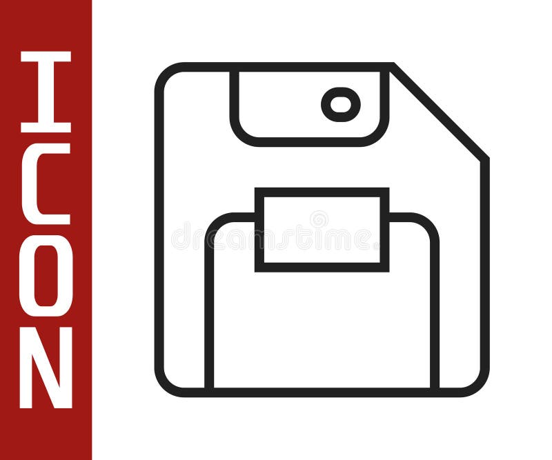 Black Line Floppy Disk for Computer Data Storage Icon Isolated on White ...