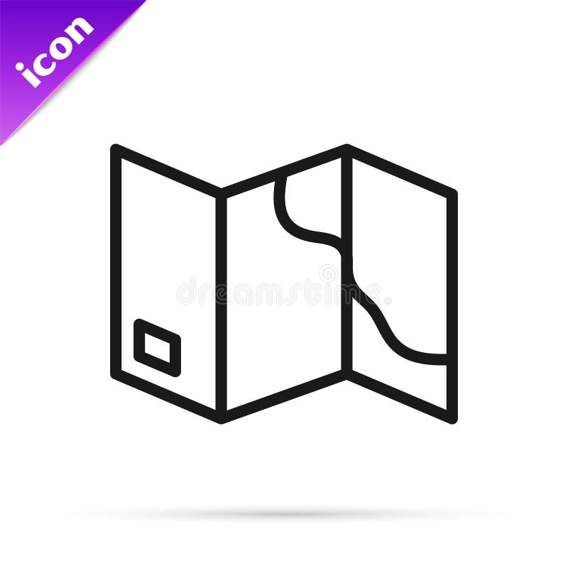Black Line Folded Map Icon Isolated on White Background. Vector Stock ...
