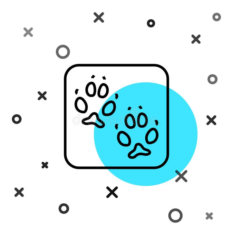 Black Line Fox Paw Footprint Icon Isolated on White Background. Random ...