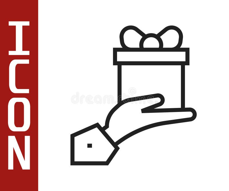 Black Line Give Gift Icon Isolated on White Background. Gift in Hand ...