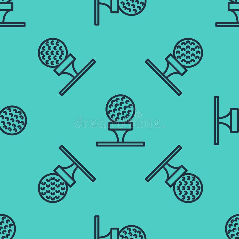 Black Line Golf Ball on Tee Icon Isolated Seamless Pattern on Green ...