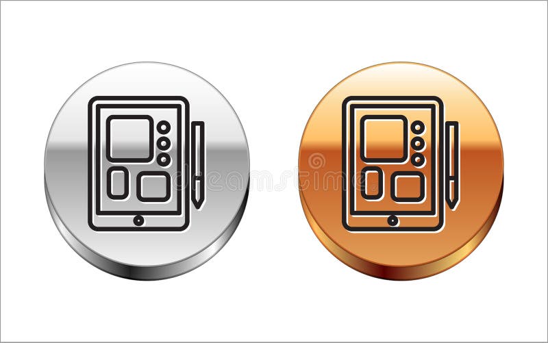 Black Line Graphic Tablet Icon Isolated on White Background. Silver ...