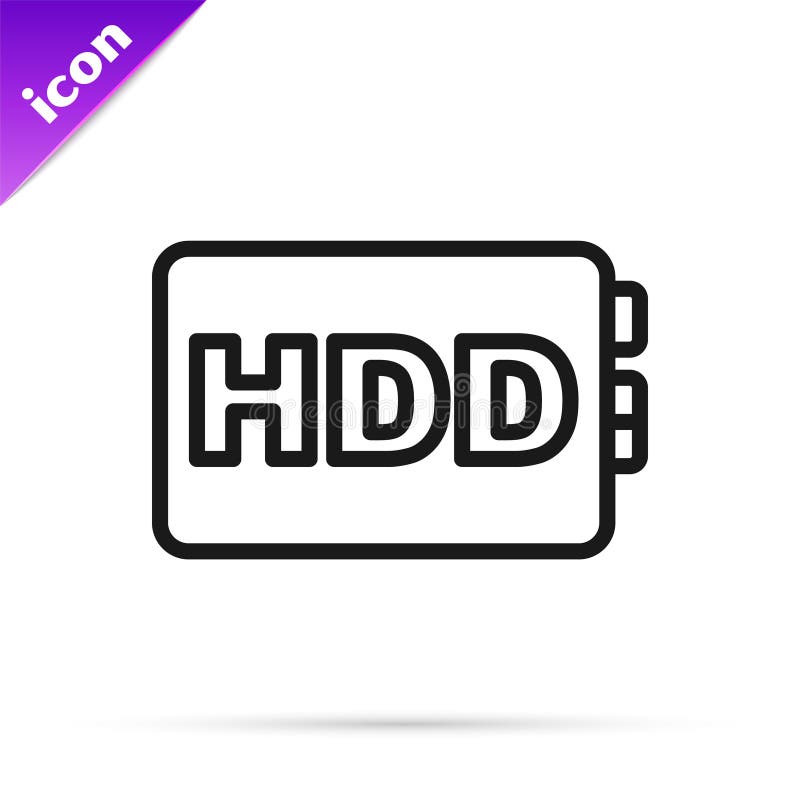 Black Line Hard Disk Drive HDD Icon Isolated on White Background ...