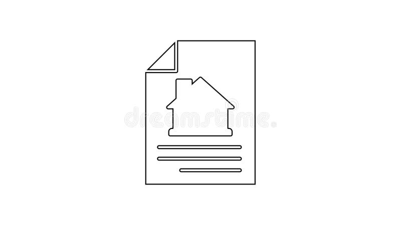 Black Line House Contract Icon Isolated on White Background. Contract ...