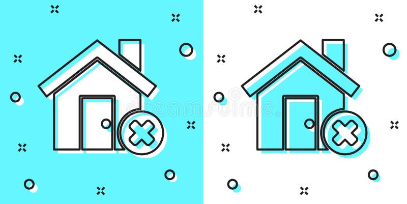 Black Line House with Wrong Mark Icon Isolated on Green and White ...