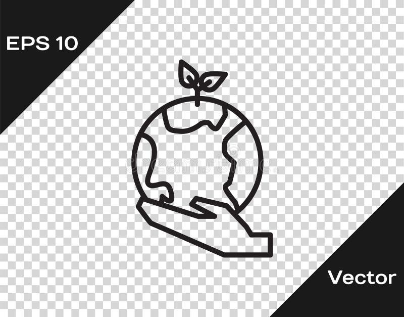 Black Line Human Hands Holding Earth Globe Icon Isolated on Transparent ...