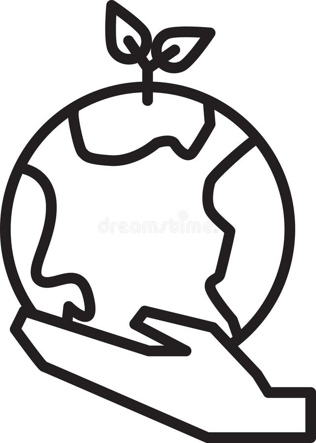 Black Line Human Hands Holding Earth Globe Icon Isolated On White