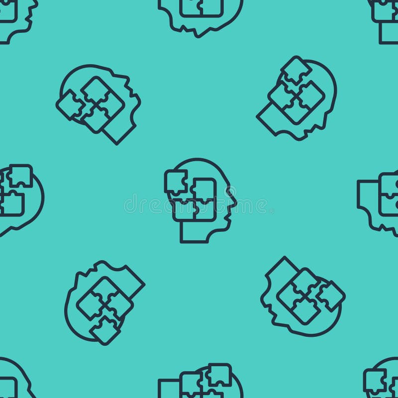 Black Line Human Head Puzzles Strategy Icon Isolated Seamless Pattern ...