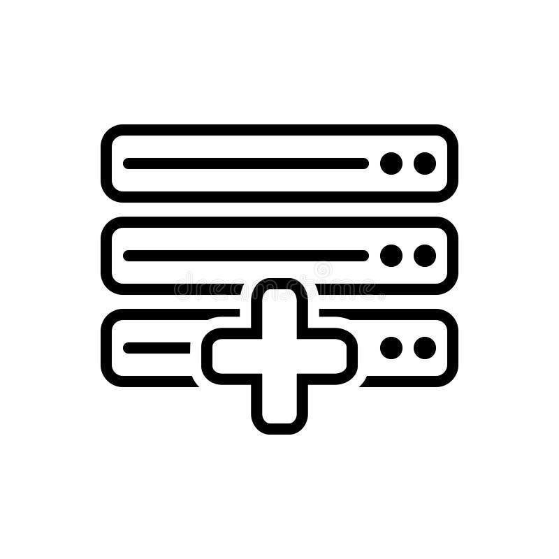 Black Line Icon for Data Add, Add and Database Stock Illustration ...