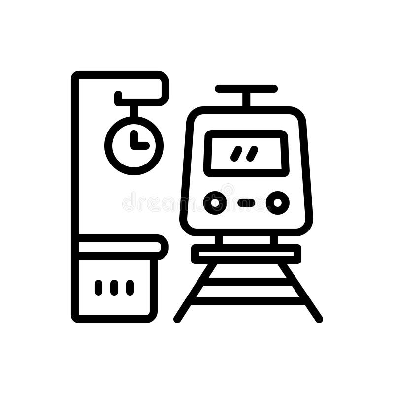 Black Line Icon for Platform, Journey and Clock Stock Vector ...