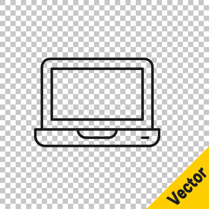 Black Line Laptop Icon Isolated on Transparent Background. Computer ...