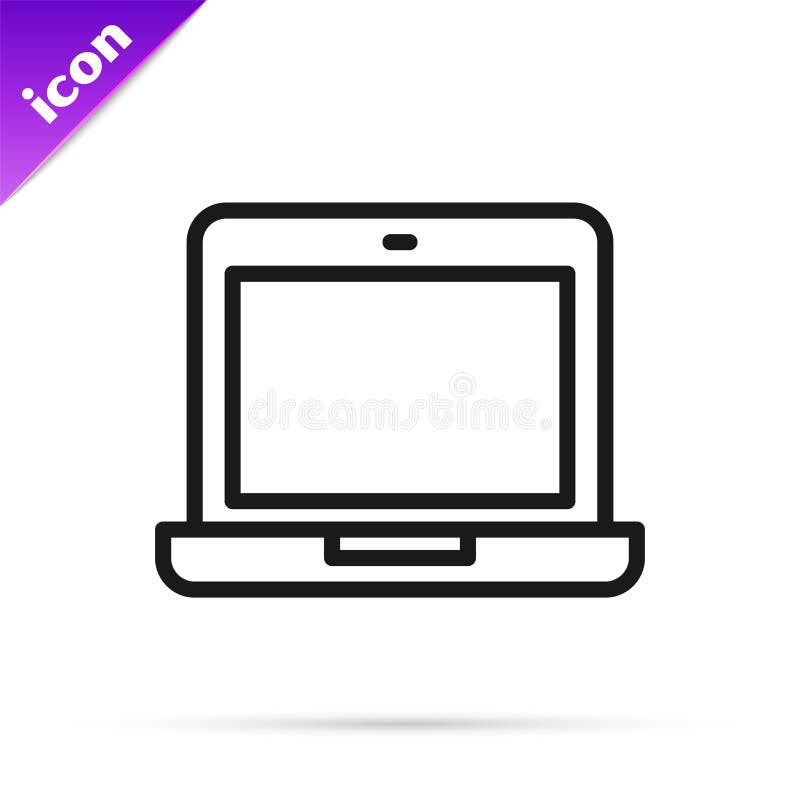 Black Line Laptop Icon Isolated on White Background. Computer Notebook ...