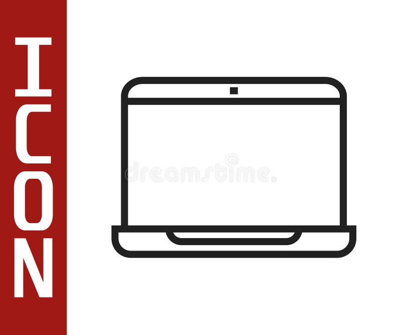 Black Line Laptop Icon Isolated on White Background. Computer Notebook ...