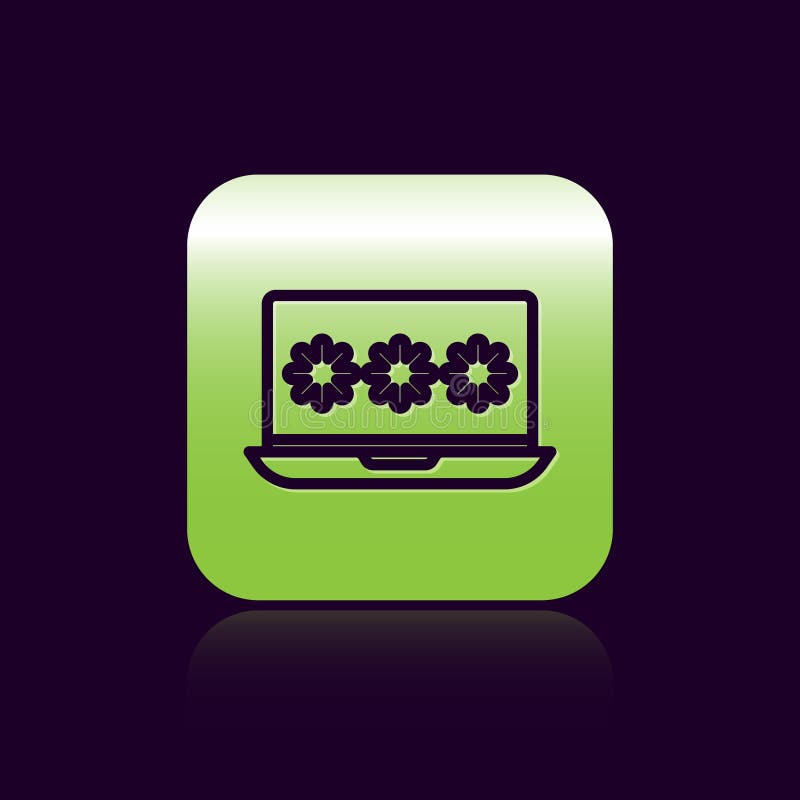 Black Line Laptop with Password Notification Icon Isolated on Black ...