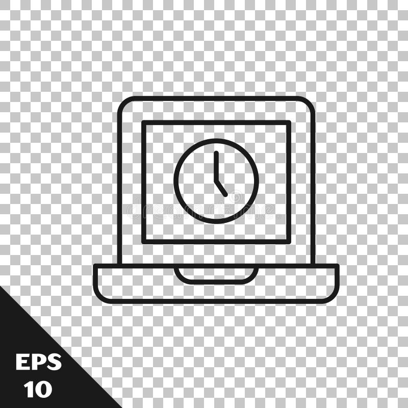 Black Line Laptop Time Icon Isolated on Transparent Background ...