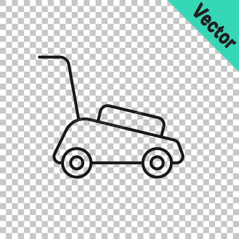 Black Line Lawn Mower Icon Isolated on Transparent Background. Lawn ...