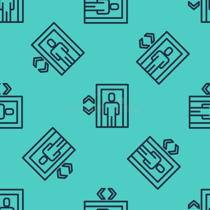 Black Line Lift Icon Isolated Seamless Pattern on Green Background ...