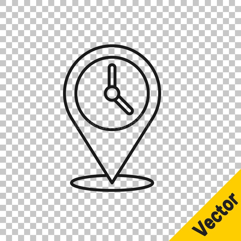 Black Line Location with Clock Icon Isolated on Transparent Background ...
