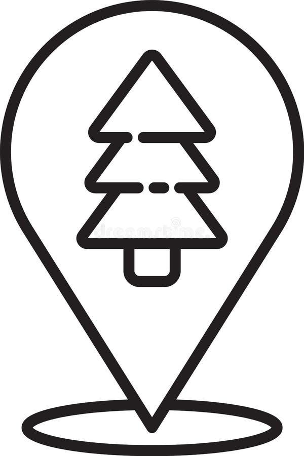 Black Line Location of the Forest on a Map Icon Isolated on White ...