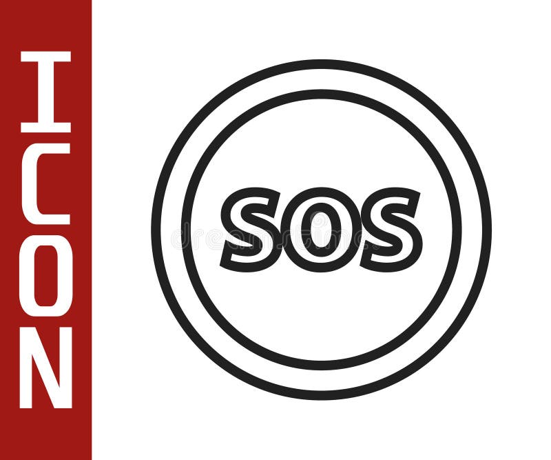 Black Line Location with SOS Icon Isolated on White Background. SOS ...