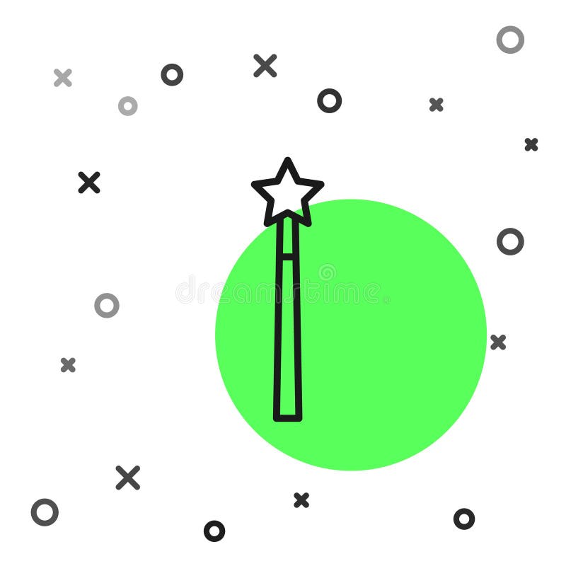 Black Line Magic Wand Icon Isolated on White Background. Star Shape ...