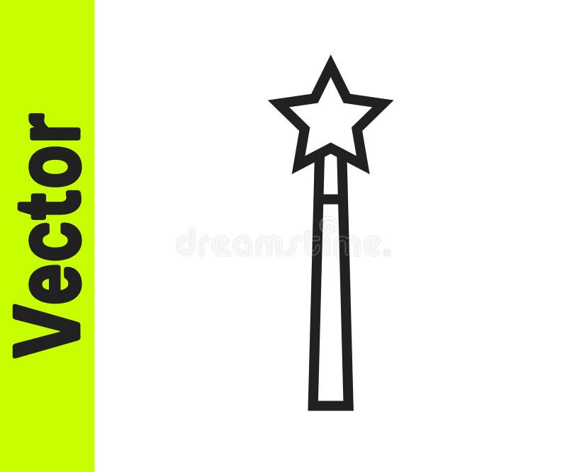 Black Line Magic Wand Icon Isolated on White Background. Star Shape ...