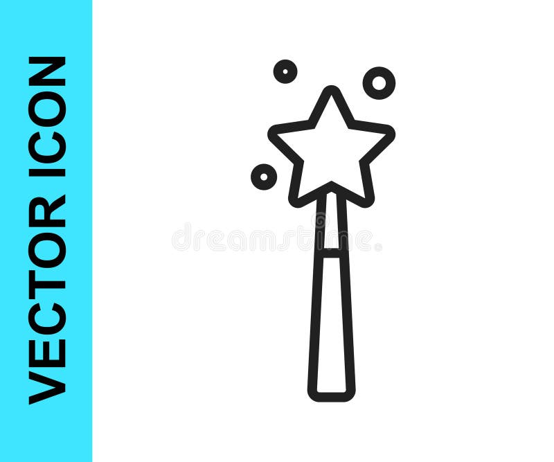 Black Line Magic Wand Icon Isolated on White Background. Star Shape ...