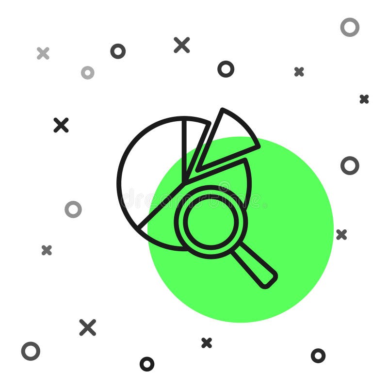 Black Line Magnifying Glass and Data Analysis Icon Isolated on White ...