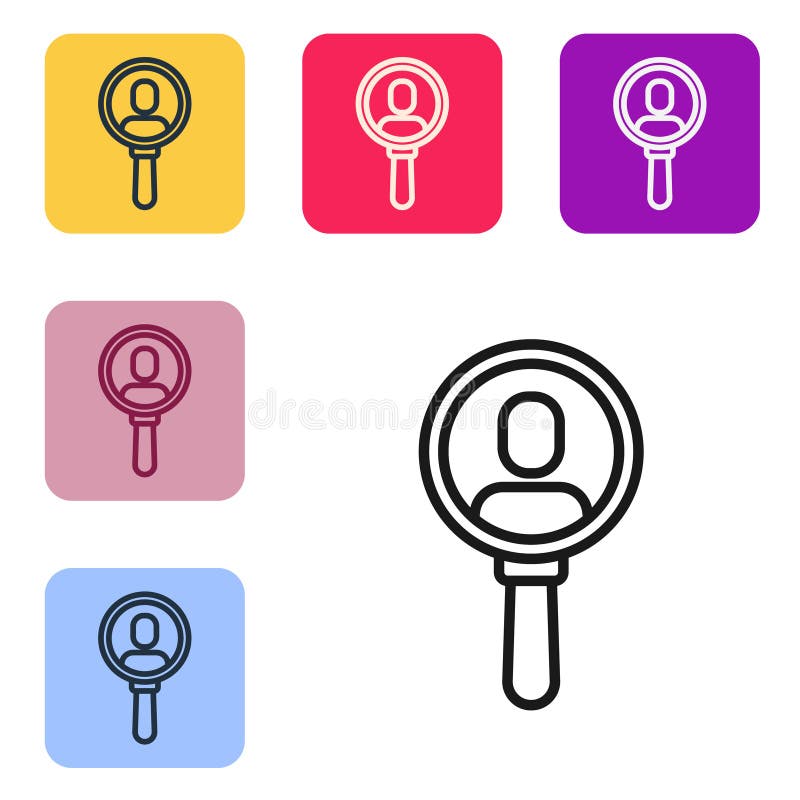 Black Line Magnifying Glass For Search A People Icon Isolated On White