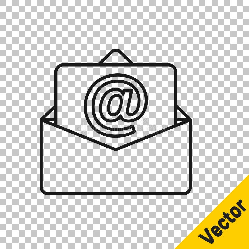 Black Line Mail and E-mail Icon Isolated on Transparent Background ...