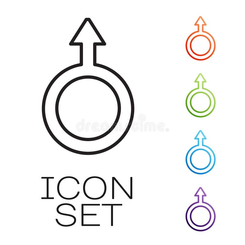 Black Line Male Gender Symbol Icon Isolated On White Background Set