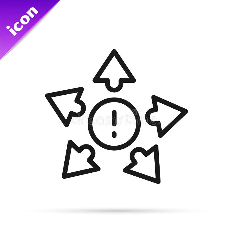 Black Line Many Ways Directional Arrow Icon Isolated on White ...