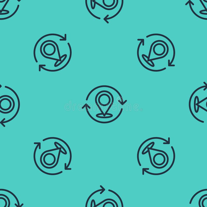 Black Line Map Pin Icon Isolated Seamless Pattern on Green Background ...