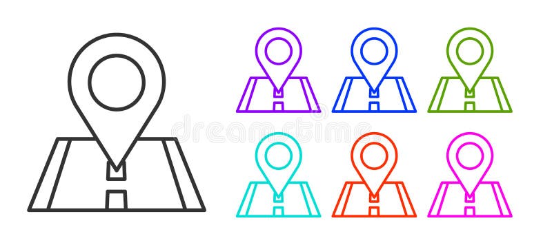 Black Line Map Pin Icon Isolated on White Background. Navigation ...