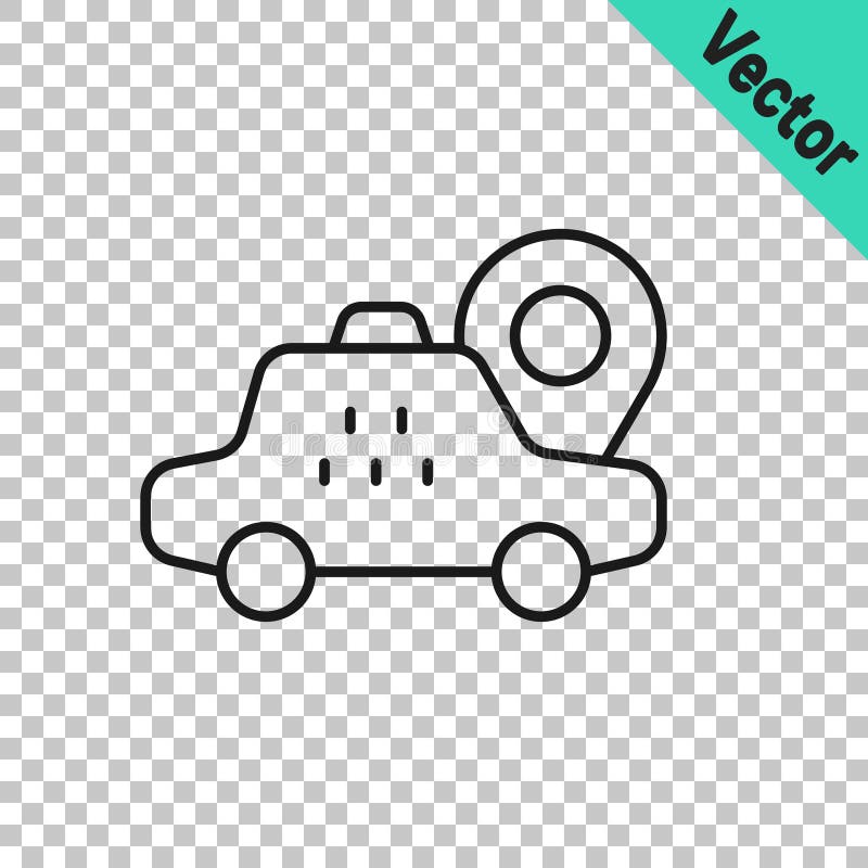 Black Line Map Pointer with Taxi Car Icon Isolated on Transparent ...