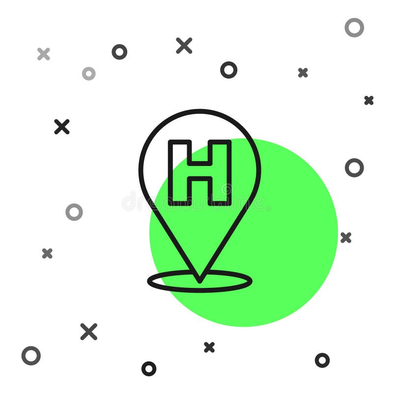 Black Line Medical Map Pointer with Cross Hospital Icon Isolated on ...