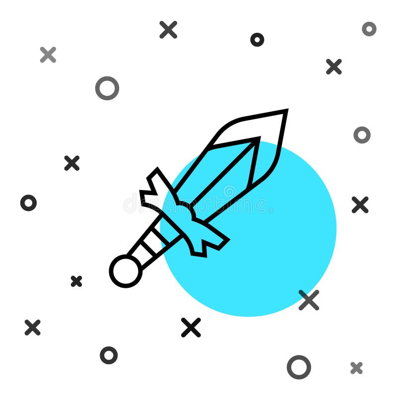 Black Line Medieval Sword Icon Isolated on White Background. Medieval ...