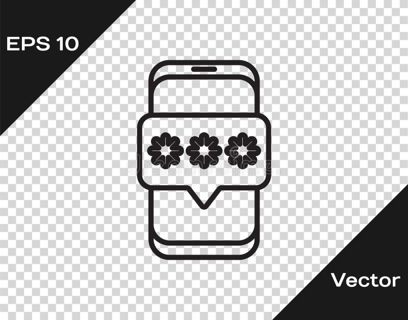 Black Line Mobile and Password Protection Icon Isolated on Transparent ...