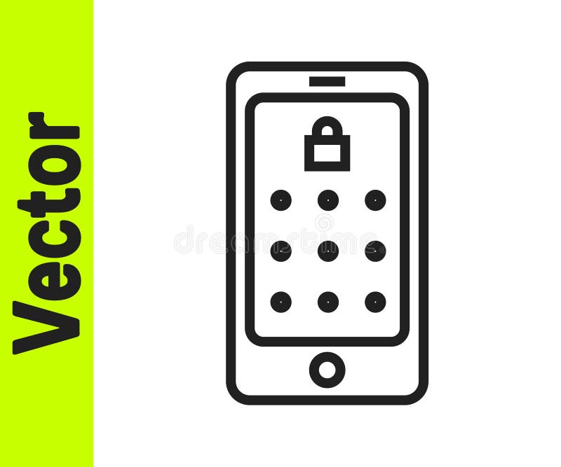 Black Line Mobile Phone and Graphic Password Protection Icon Isolated ...