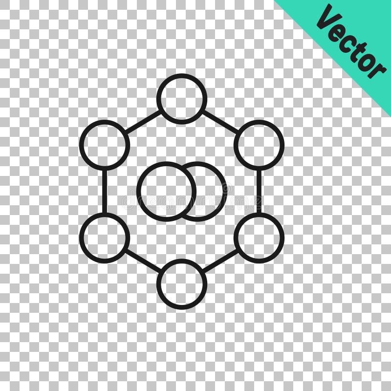 Black Line Molecule Icon Isolated on Transparent Background. Structure ...