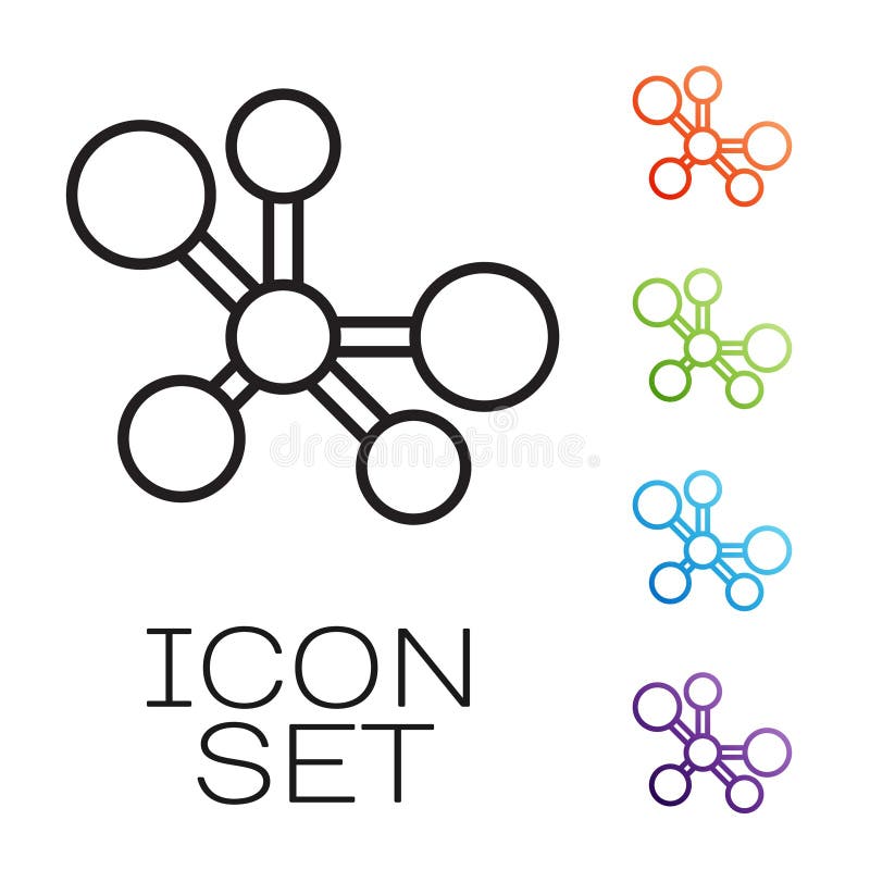 Black Line Molecule Icon Isolated on White Background. Structure of ...
