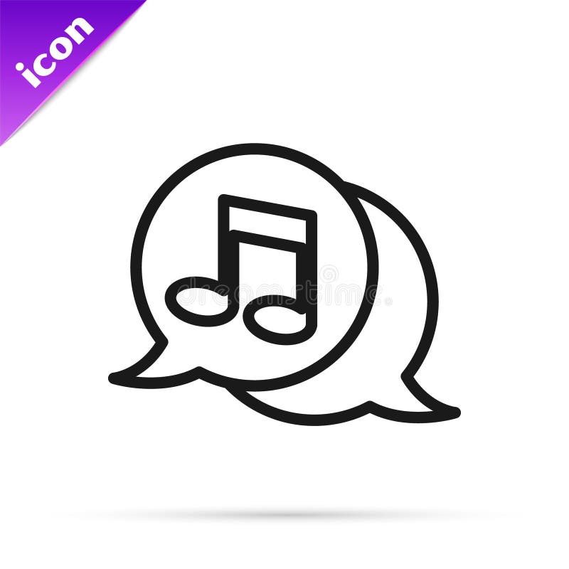 Black Line Musical Note in Speech Bubble Icon Isolated on White ...