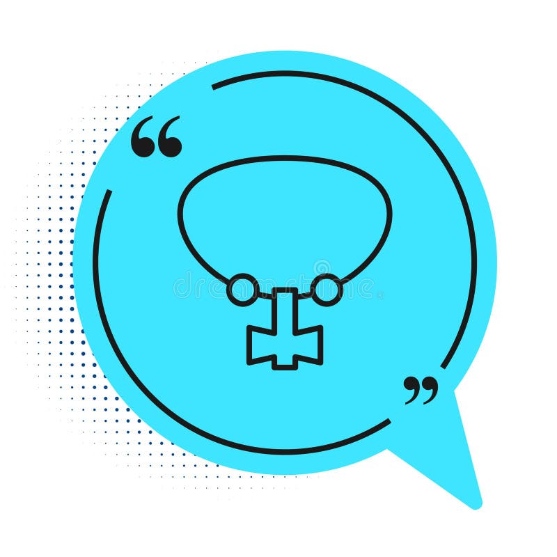 Black Line Necklace with Gem Icon Isolated on White Background. Blue ...