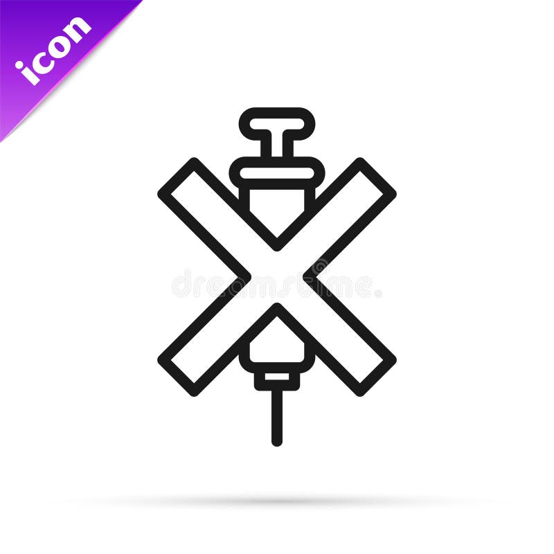 Black Line No Doping Syringe Icon Isolated on White Background. Vector ...