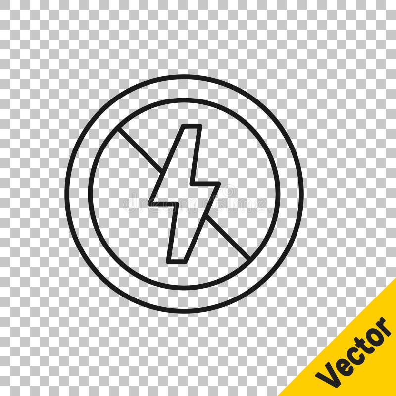 Black Line No Lightning Icon Isolated on Transparent Background. No ...