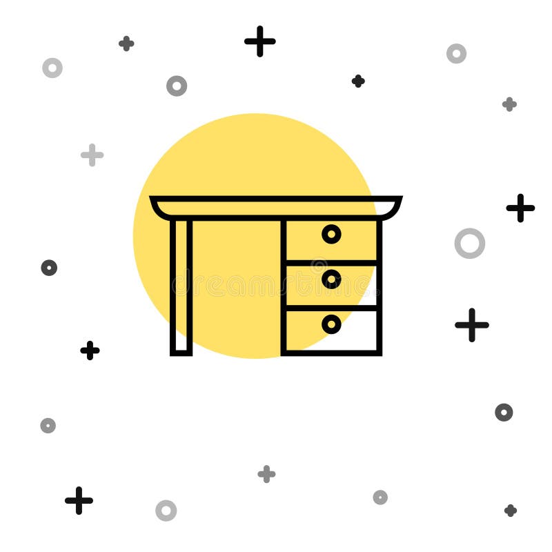 Black Line Office Desk Icon Isolated on White Background. Random ...