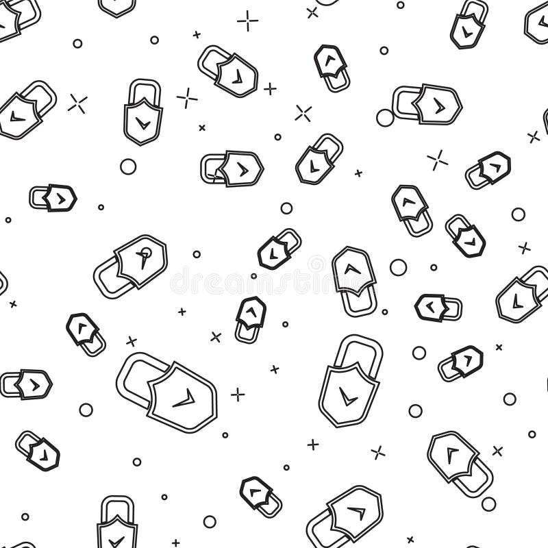 Black Line Open Padlock and Check Mark Icon Isolated Seamless Pattern ...