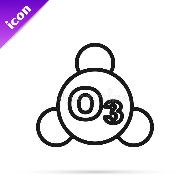 Black Line Ozone Molecule Icon Isolated on White Background. Ozone, O3 ...