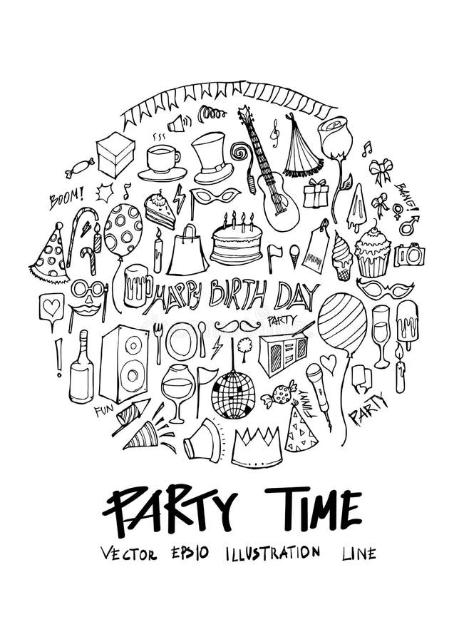Black Line Party Doodle Illustration Circle Line Sketch Style Eps10 ...