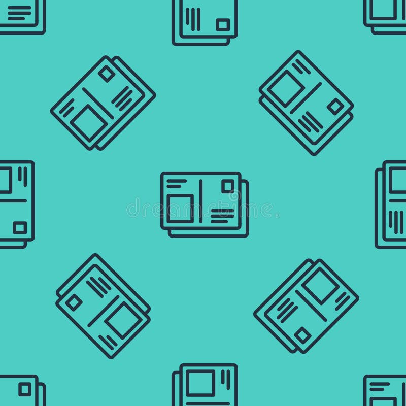 Black Line Passport with Visa Stamp Icon Isolated Seamless Pattern on ...